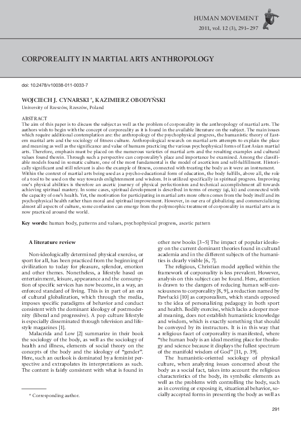 (PDF) Corporeality in Martial Arts Anthropology