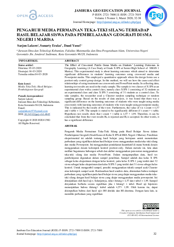(PDF) Pengaruh Media Permainan Teka-Teki Silang Terhadap Hasil Belajar Siswa Pada Pembelajaran ...
