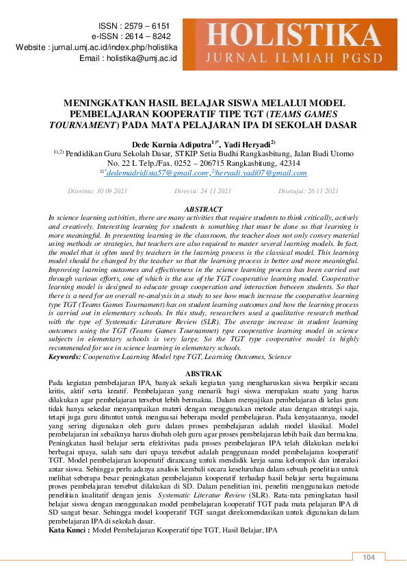 (PDF) Meningkatkan Hasil Belajar Siswa Melalui Model Pembelajaran ...