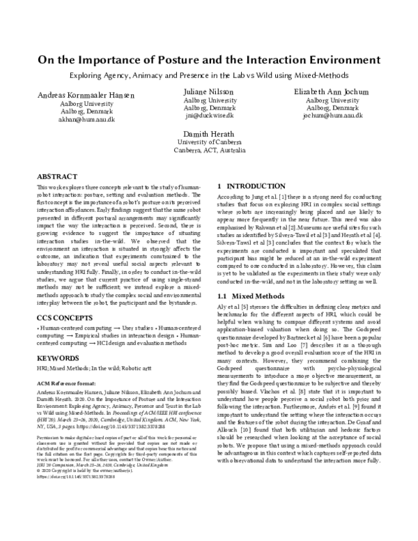 (PDF) On the Importance of Posture and the Interaction Environment