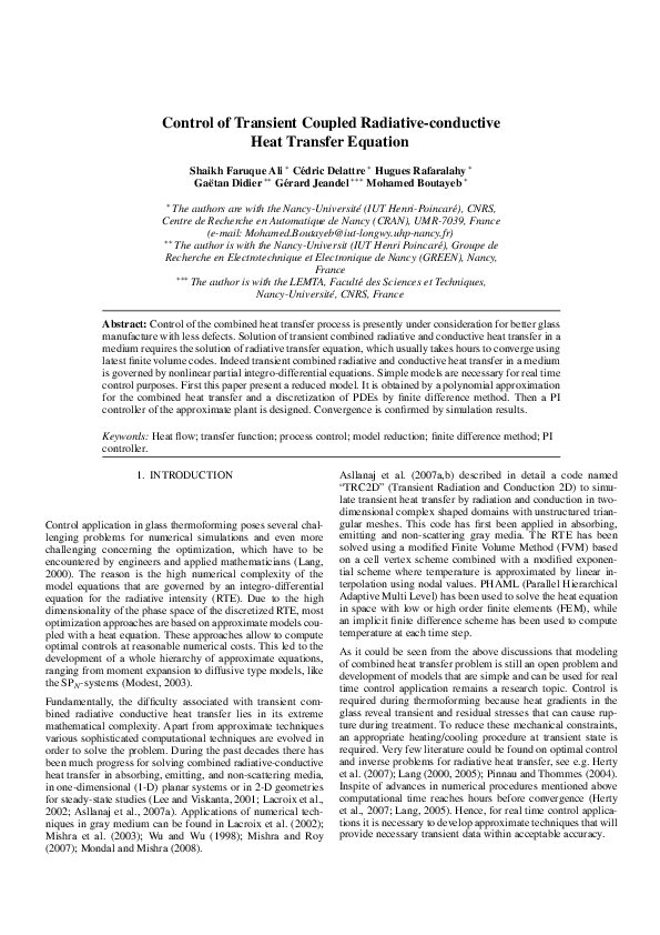 (PDF) Control of Transient Coupled Radiative-conductive Heat Transfer ...