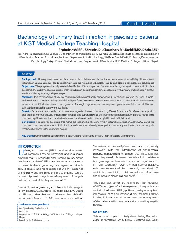(PDF) Bacteriology of urinary tract infection in pediatric patients at ...