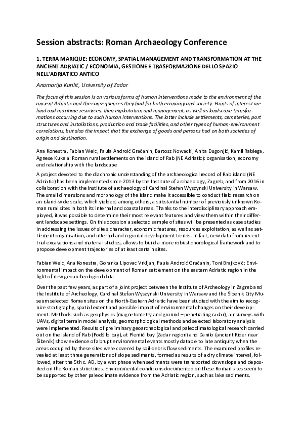 (PDF) Session abstracts: Roman Archaeology Conference 1. TERRA MARIQUE ...