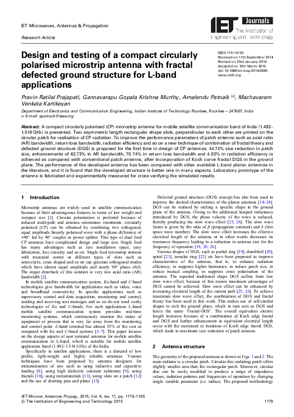 Pdf Design And Testing Of A Compact Circularly Polarised Microstrip