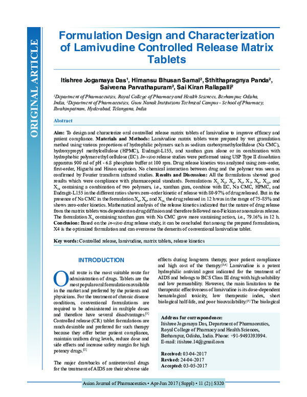 (PDF) Formulation Design and Characterization of Lamivudine Controlled ...
