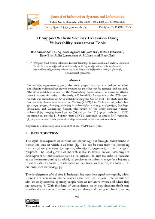 Pdf It Support Website Security Evaluation Using Vulnerability