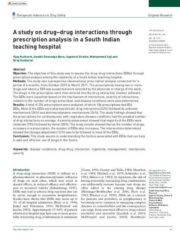 (PDF) A study on drug–drug interactions through prescription analysis ...