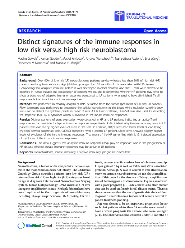 (PDF) Distinct signatures of the immune responses in low risk versus ...