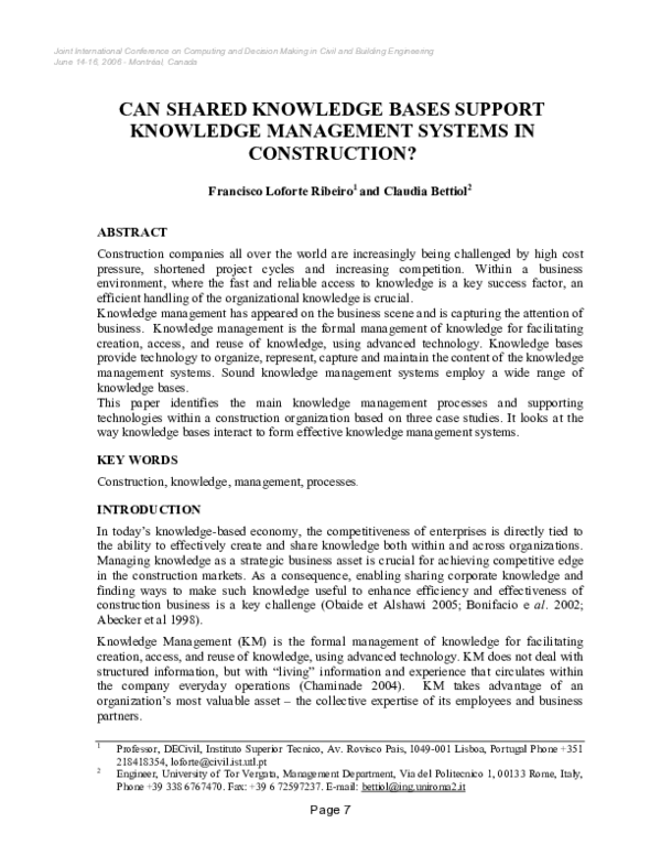 (PDF) Can shared knowledge bases support knowledge management systems in construction
