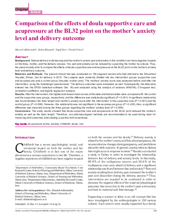 (PDF) Comparison of the effects of doula supportive care and ...