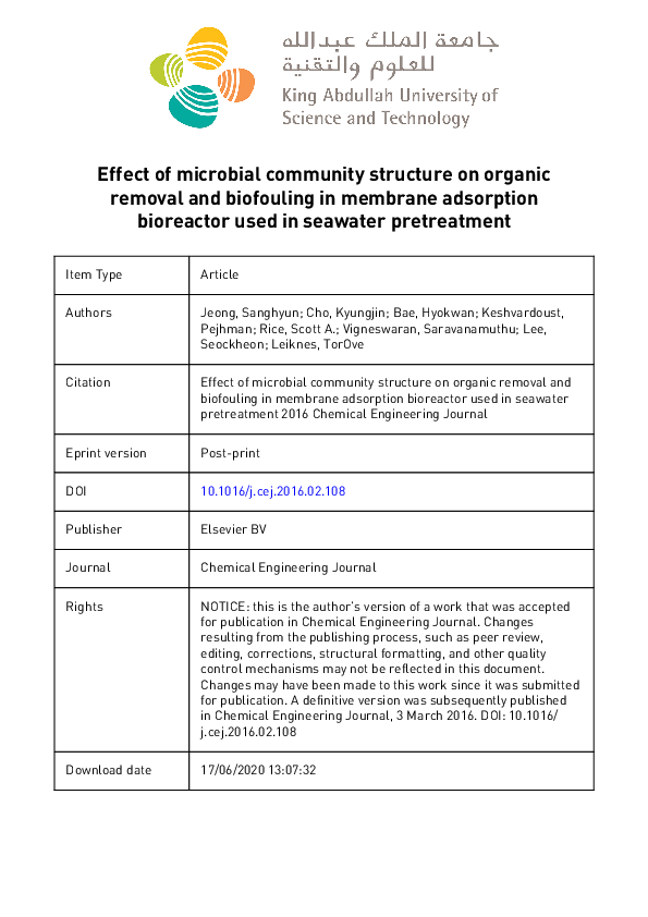 (PDF) Effect of microbial community structure on organic removal and ...