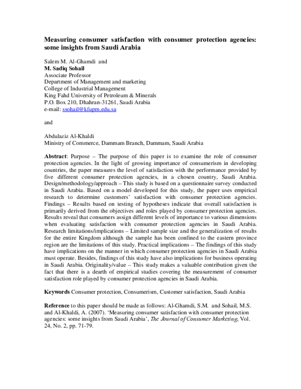 (PDF) Measuring consumer satisfaction with consumer protection agencies ...
