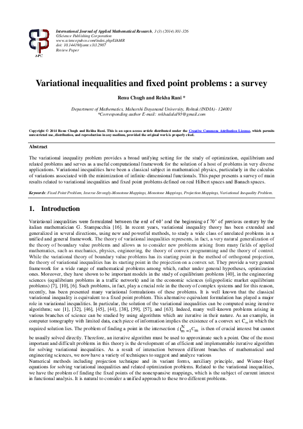 (PDF) Variational inequalities and fixed point problems : a survey