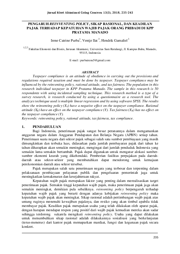 (PDF) Pengaruh Reinventing Policy, Sikap Rasional, Dan Keadilan Pajak ...