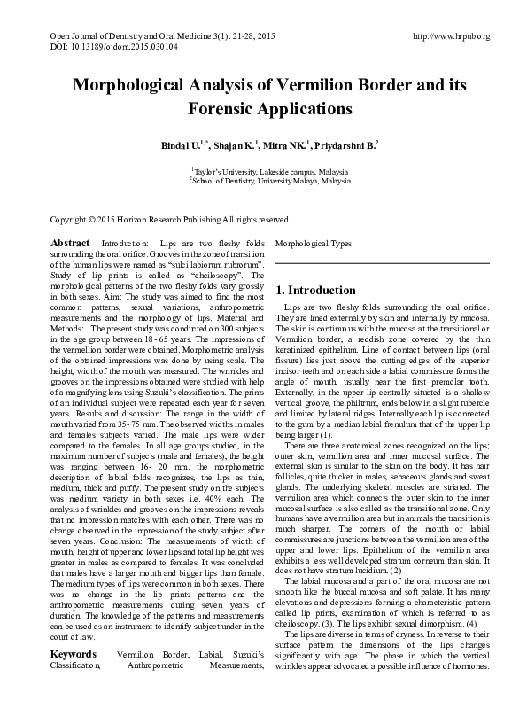 (PDF) Morphological Analysis of Vermilion Border and its Forensic ...