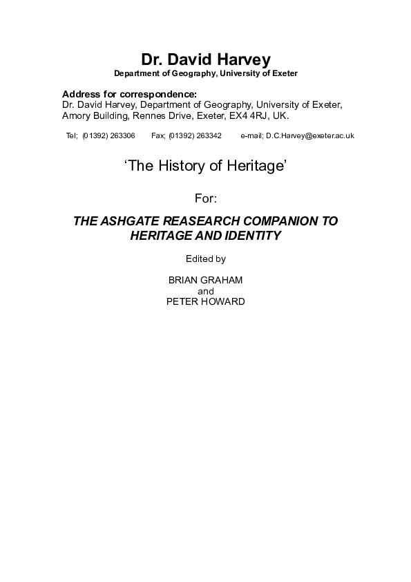 (PDF) THE ASHGATE REASEARCH COMPANION TO HERITAGE AND IDENTITY Edited by