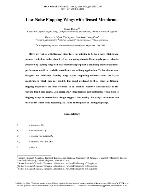 (PDF) Low-Noise Flapping Wings with Tensed Membrane