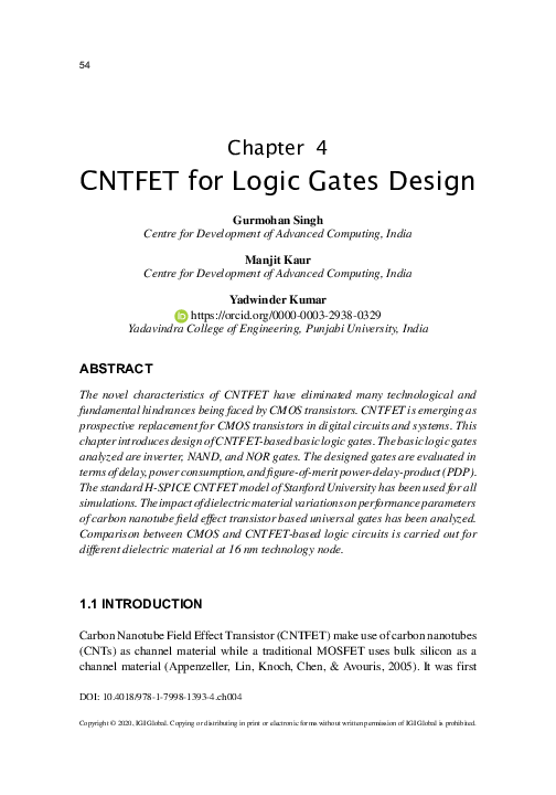 (PDF) CNTFET for Logic Gates Design