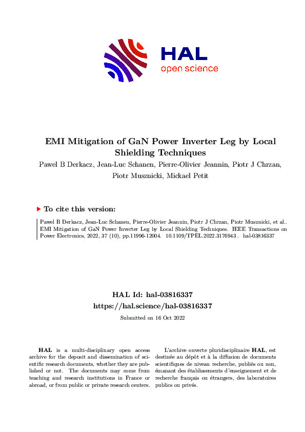 (PDF) EMI Mitigation of GaN Power Inverter Leg by Local Shielding Techniques