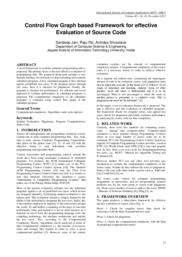 Pdf Control Flow Graph Based Framework For Effective Evaluation Of Source Code