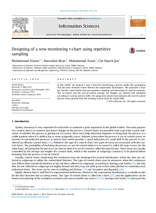 (PDF) Designing of a new monitoring t-chart using repetitive sampling