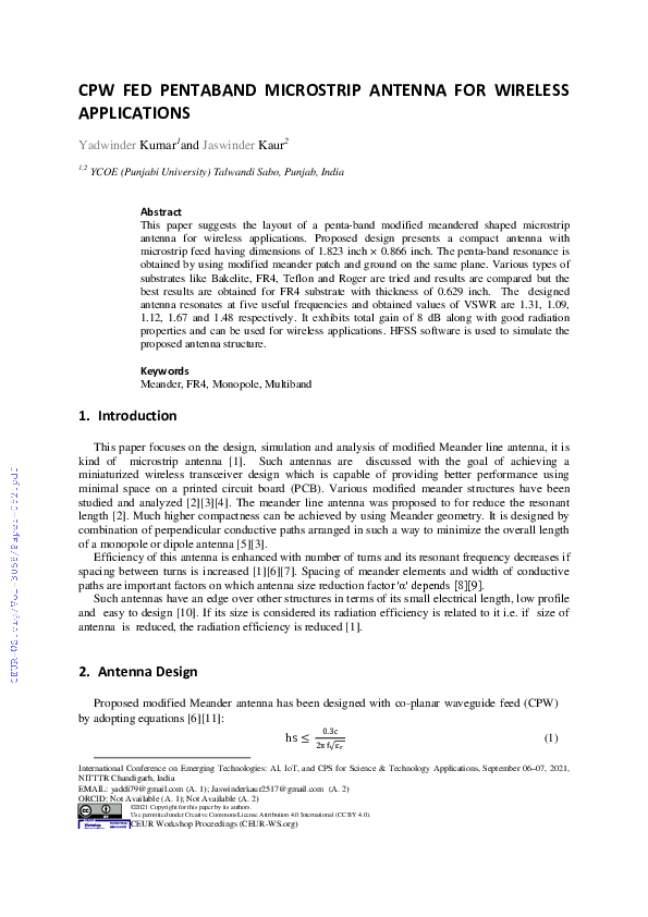 (PDF) CPW Fed Pentaband Microstrip Antenna for Wireless Applications