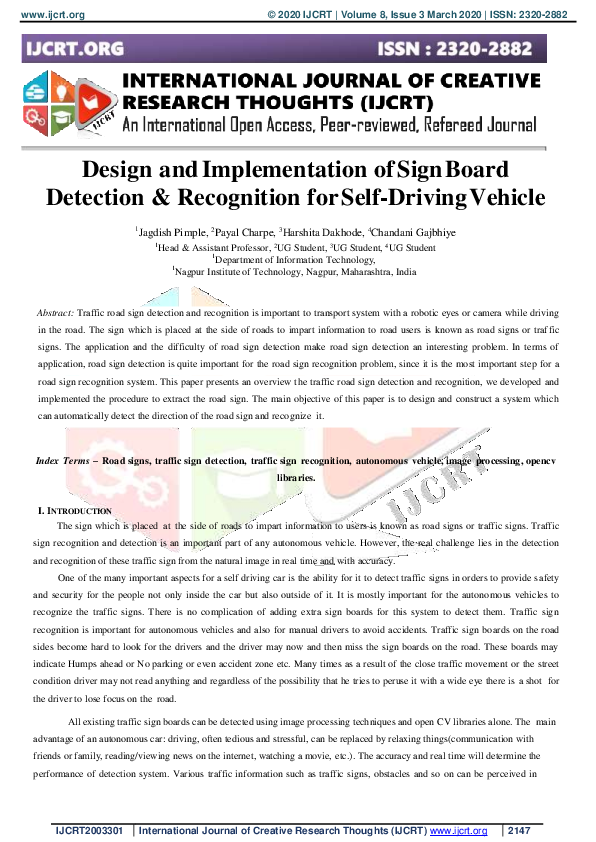 Pdf Design And Implementation Of Sign Board Detection And Recognition