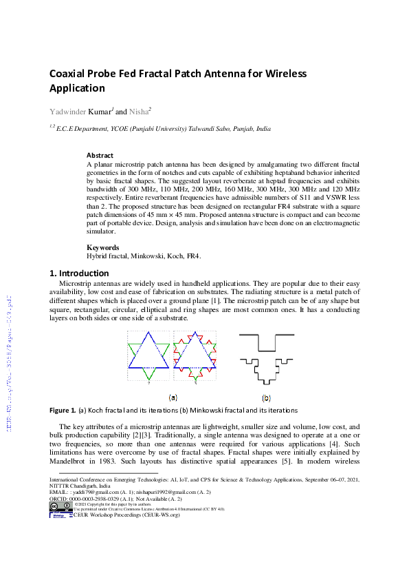(PDF) Coaxial Probe Fed Fractal Patch Antenna for Wireless Application