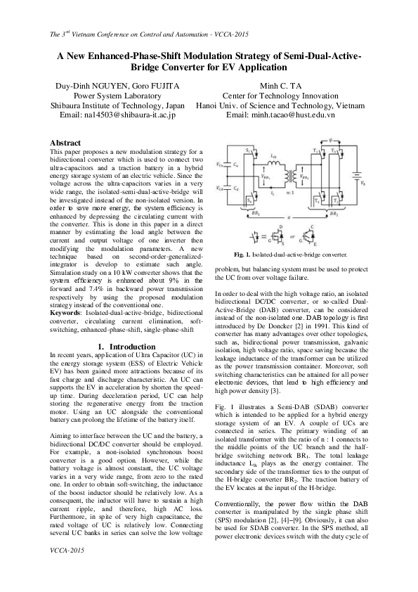Pdf A New Enhanced Phase Shift Modulation Strategy Of Semi Dual Active Bridge Converter For Ev