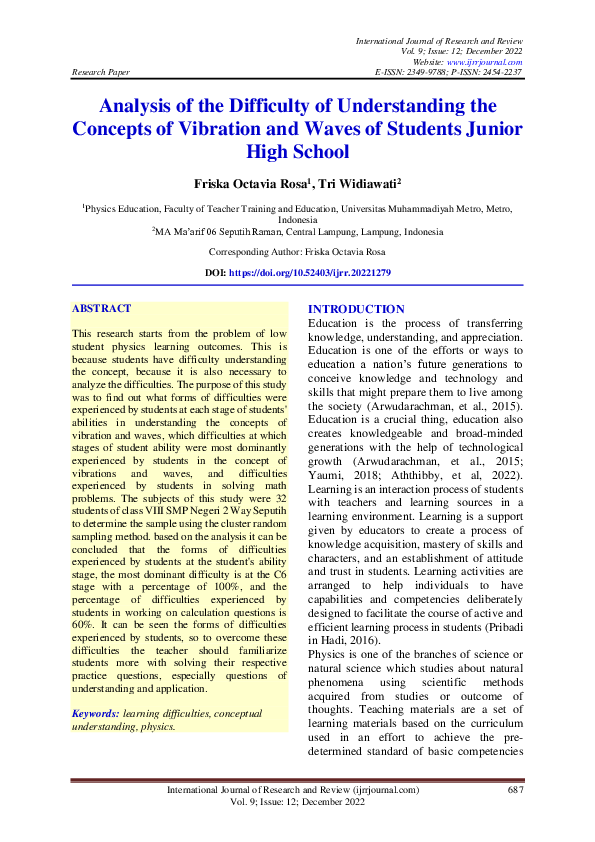 (PDF) Analysis of the Difficulty of Understanding the Concepts of ...