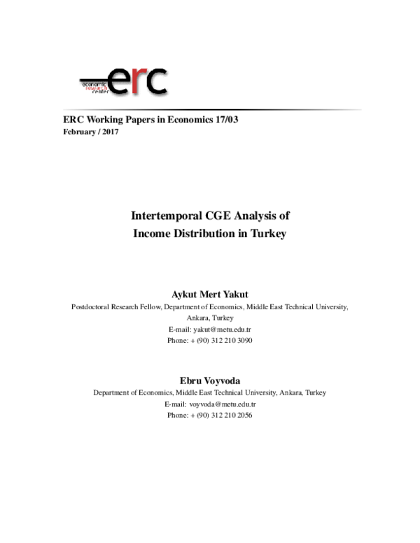 (PDF) Intertemporal CGE Analysis of Income Distribution in Turkey