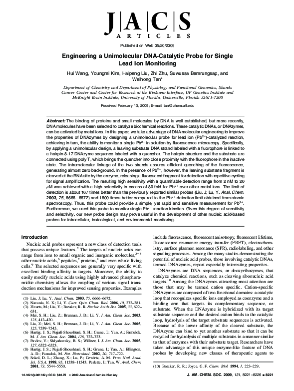 (PDF) Engineering a Unimolecular DNA-Catalytic Probe for Single Lead ...