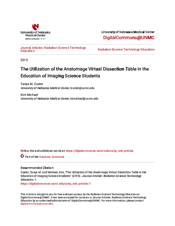 (PDF) The Utilization of the Anatomage Virtual Dissection Table in theEducation of Imaging ...