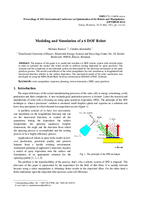 (PDF) Modeling and Simulation of A 6 Dof Robot
