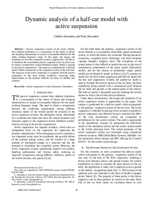 (PDF) Dynamic analysis of a half-car model with active suspension