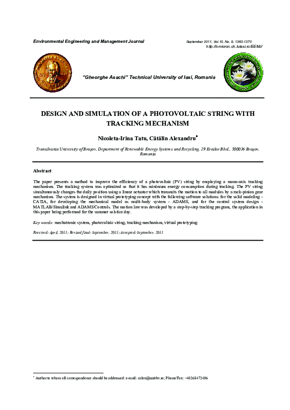 (PDF) Design and Simulation of a Photovoltaic String with Tracking Mechanism