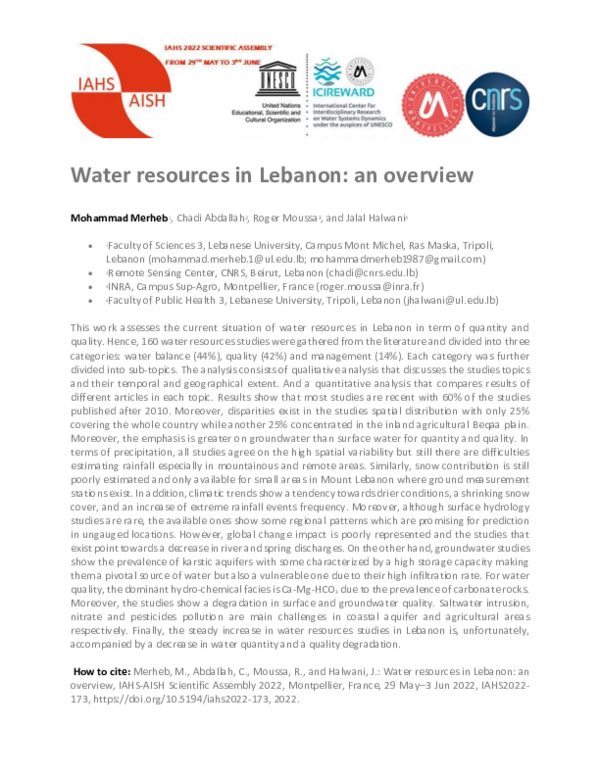 (PDF) Water resources in Lebanon: an overview
