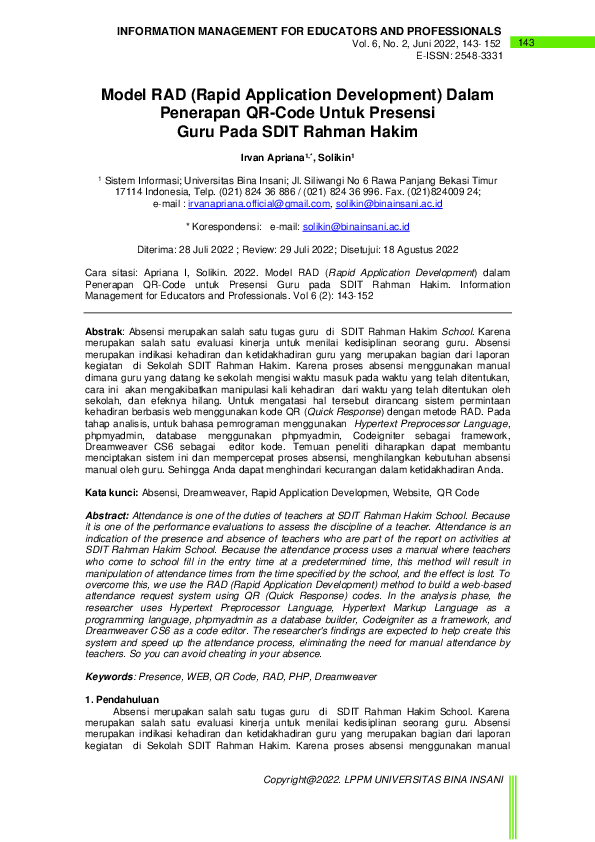 (PDF) Model Rad (Rapid Application Development) Dalam Penerapan QR-Code ...
