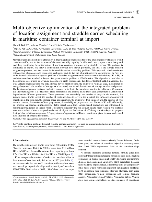Pdf Multi Objective Optimization Of The Integrated Problem Of Location Assignment And Straddle 