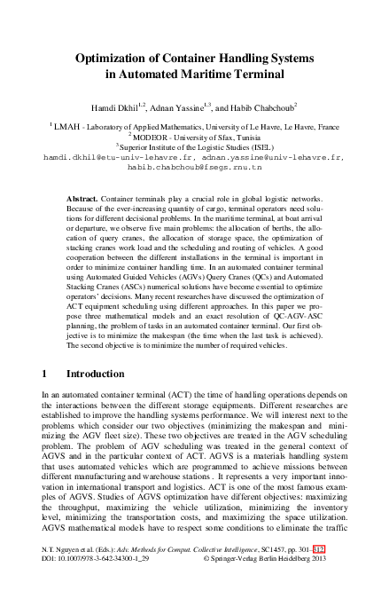 (PDF) Optimization of Container Handling Systems in Automated Maritime Terminal
