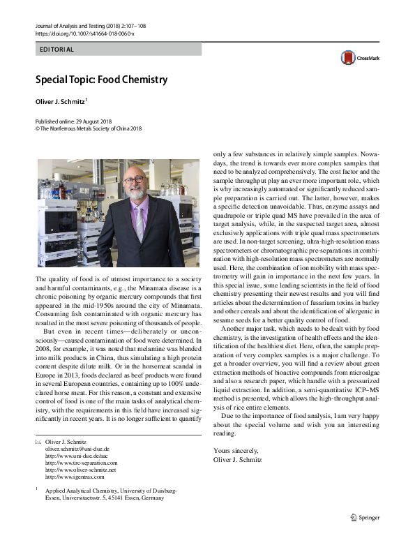 (PDF) Special Topic: Food Chemistry