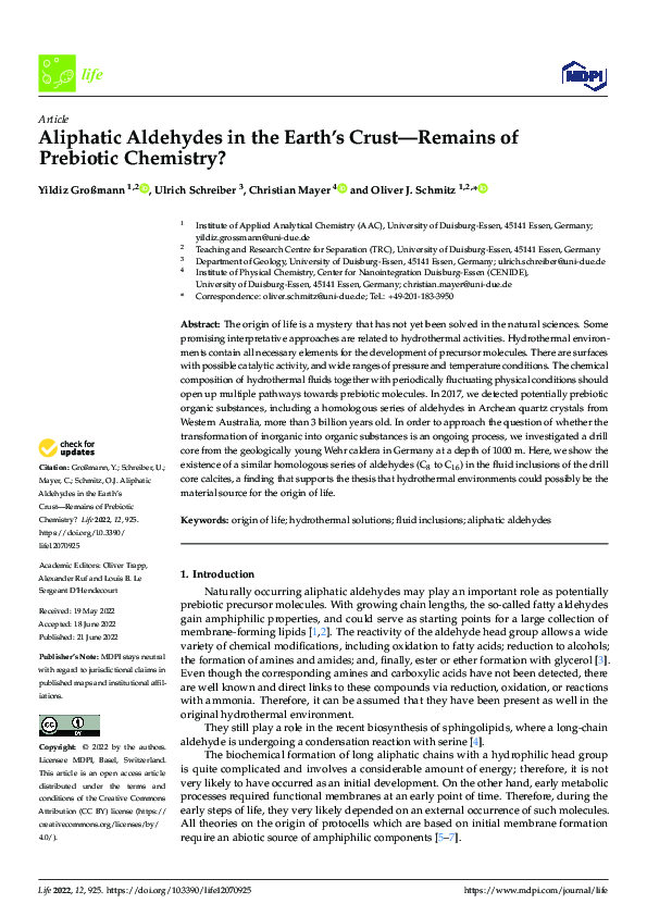 (PDF) Aliphatic Aldehydes in the Earth’s Crust—Remains of Prebiotic ...