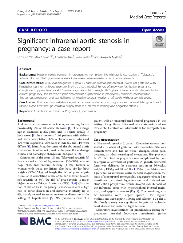 (PDF) Significant infrarenal aortic stenosis in pregnancy: a case ...