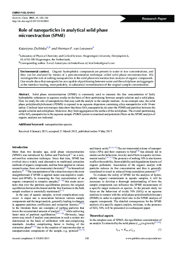 (PDF) Role of nanoparticles in analytical solid phase microextraction (SPME)
