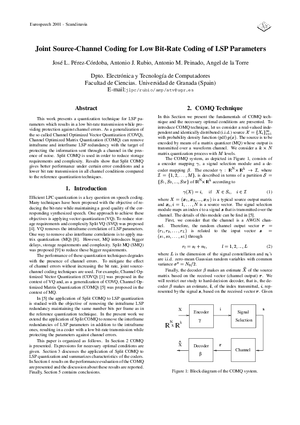 (PDF) Joint source-channel coding for low bit-rate coding of LSP parameters