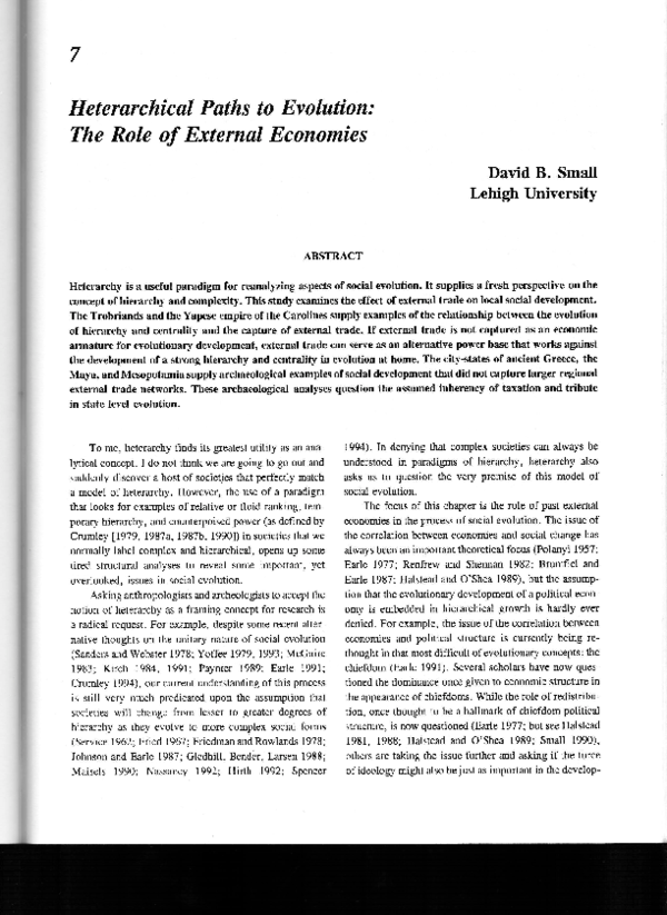 (PDF) Heterarchical Paths to Evolution: The Role of External Economies