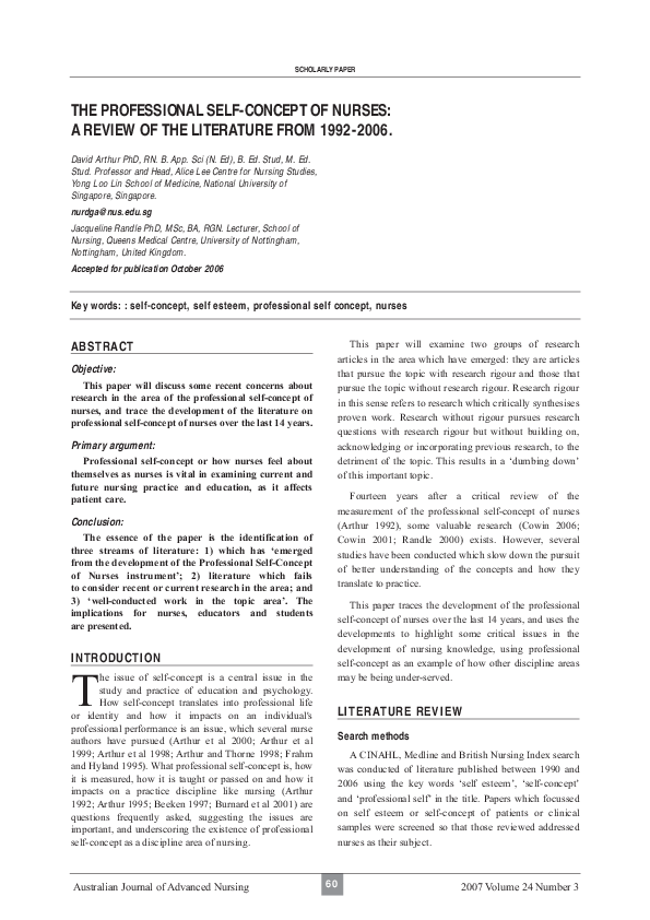 (PDF) The professional self-concept of nurses: a review of the ...