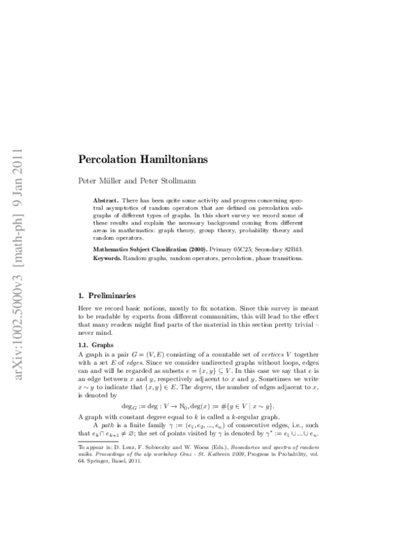 (PDF) Percolation Hamiltonians