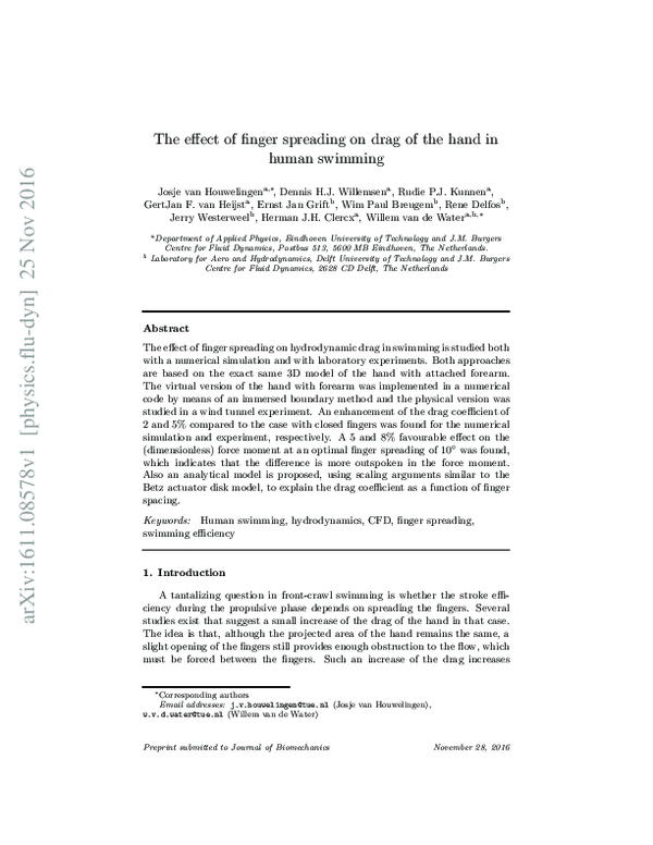 (PDF) The effect of finger spreading on drag of the hand in human swimming