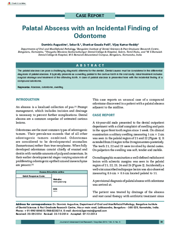 (PDF) Palatal Abscess with an Incidental Finding of Odontome